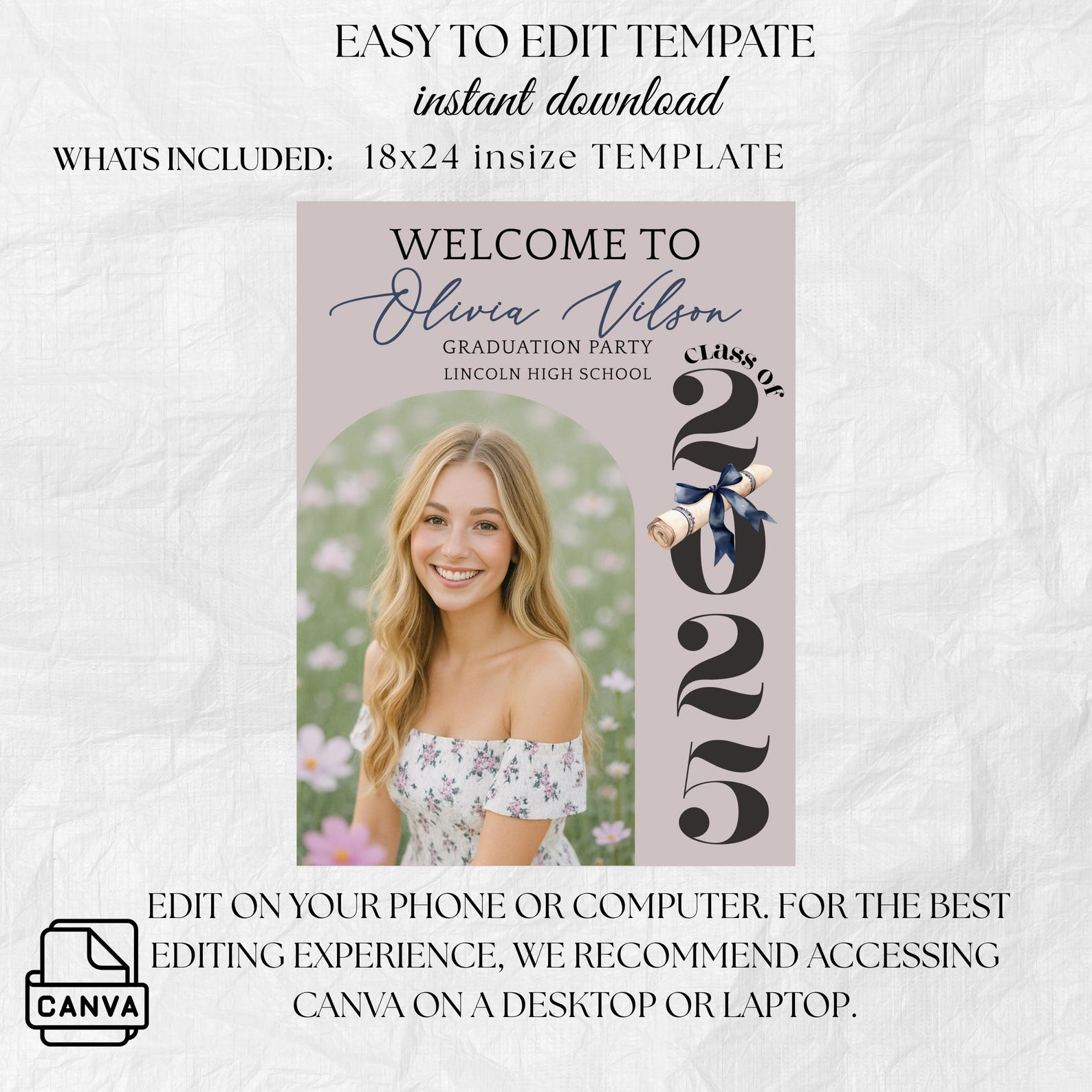 Class of 2025 Graduation Welcome Sign: Editable Canva Template (digital ...