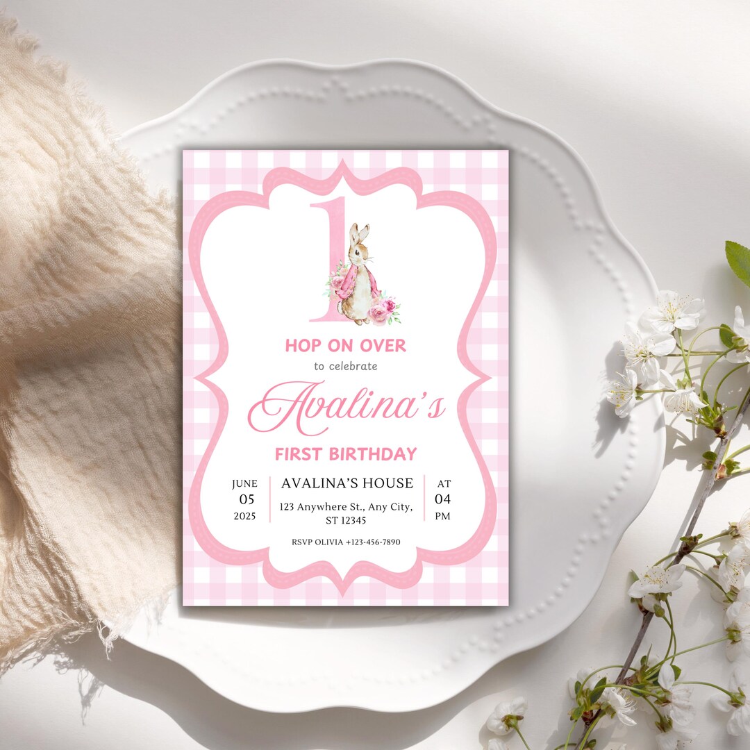 Editable Peter Rabbit Birthday Invitation, Pink Peter Rabbit Birthday ...