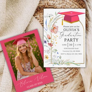 Wildflower Graduation Party Invitation: Boho Floral Photo, Senior ...