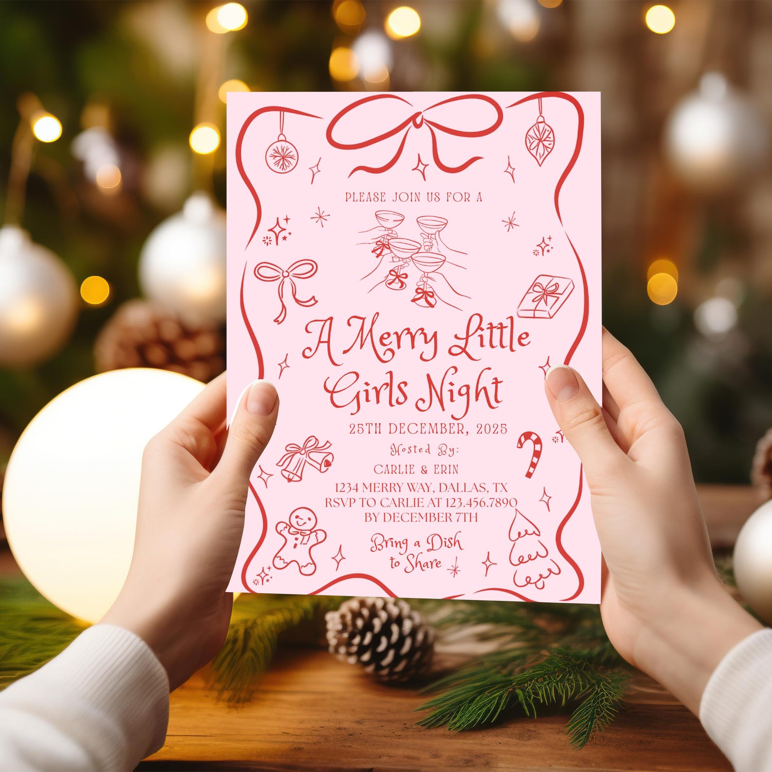 Christmas Girls Night Invitation, Cozy Friendmas Part, Editable Holiday ...