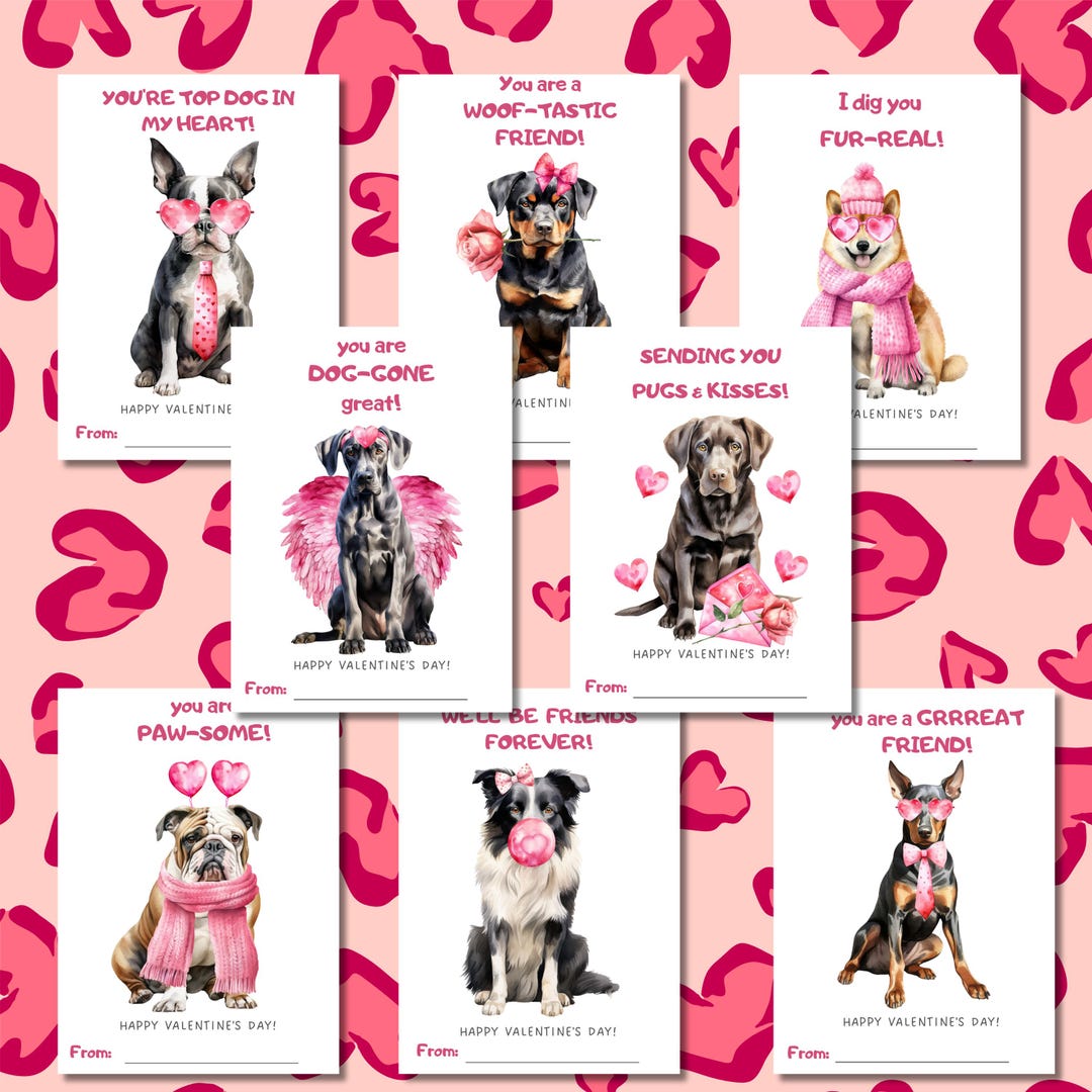 Dog Valentine's Day Cards: Puppy Classroom Valentines (PDF Download) - Etsy