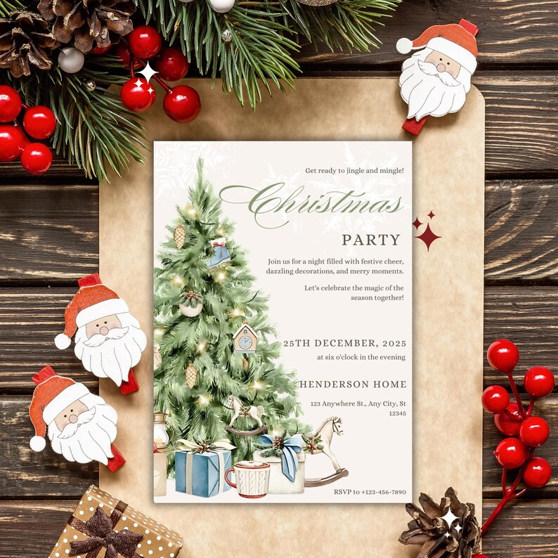 Editable Christmas Tree Party Invitation: Holiday Winter Invite (PDF ...