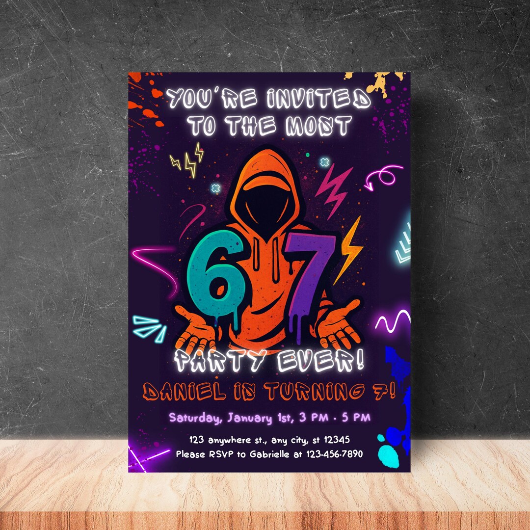 Editable 6th 7th Birthday Invitation, Meme Bruh Party Invite for Boys ...