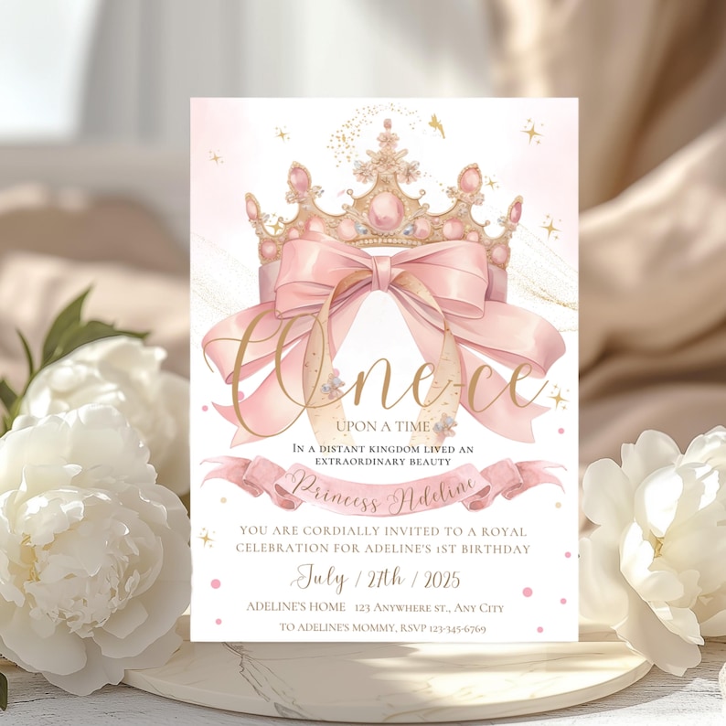 Princess Birthday Invitation, Once Upon a Time, Girl 1st Birthday ...