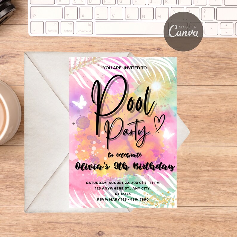 Editable Pool Party Invitation Swim Party Invite Kids Swimming Pool ...