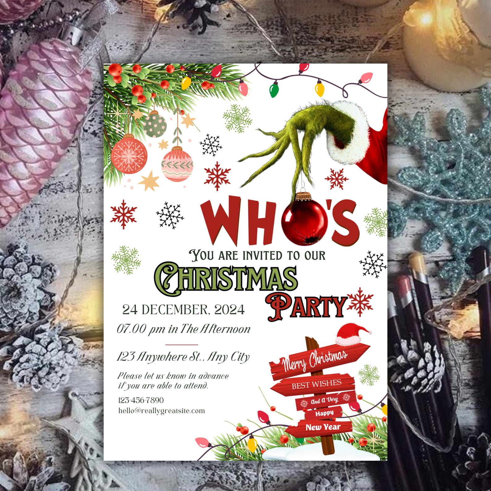 Whoville Christmas Party Invitation: Mean Green Holiday Invite (digital ...