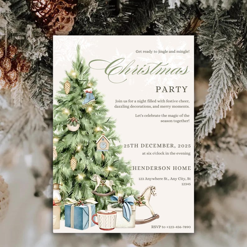 Christmas Party Invitation Editable Christmas Tree Party Invite Holiday ...