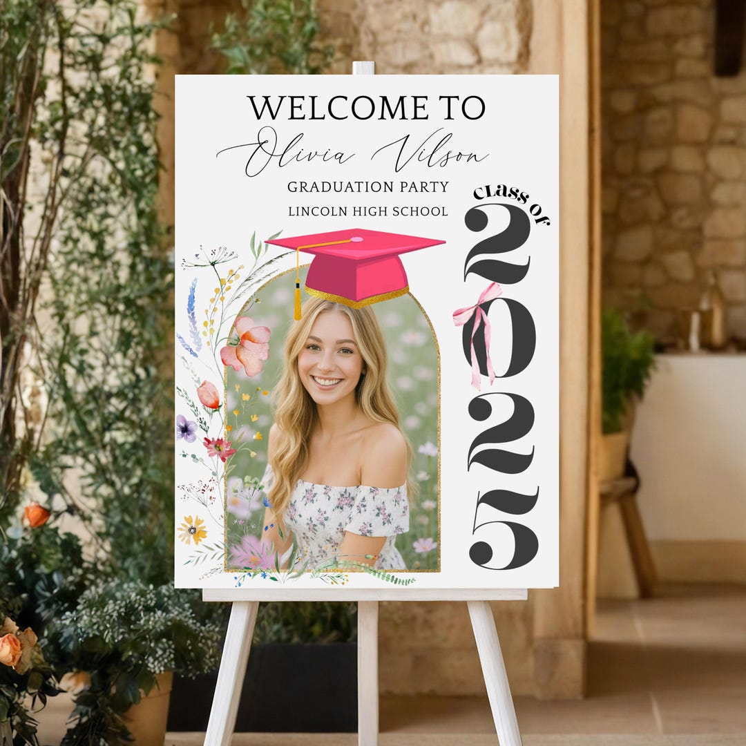 2025 Graduation Party Welcome Sign: Modern Photo Poster (canva Template ...