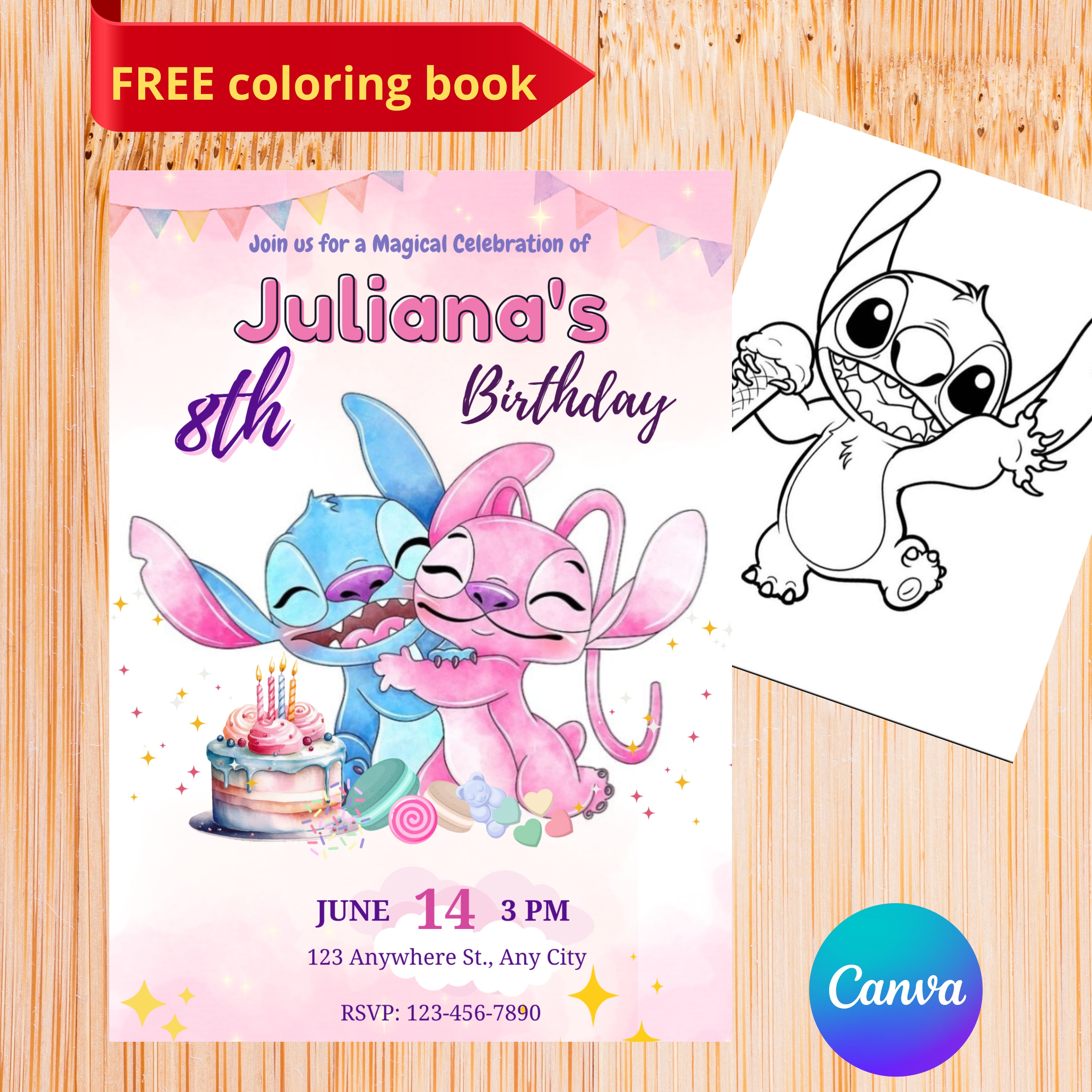 Stitch Editable Birthday Invitation Template, Printable Birthday Party ...