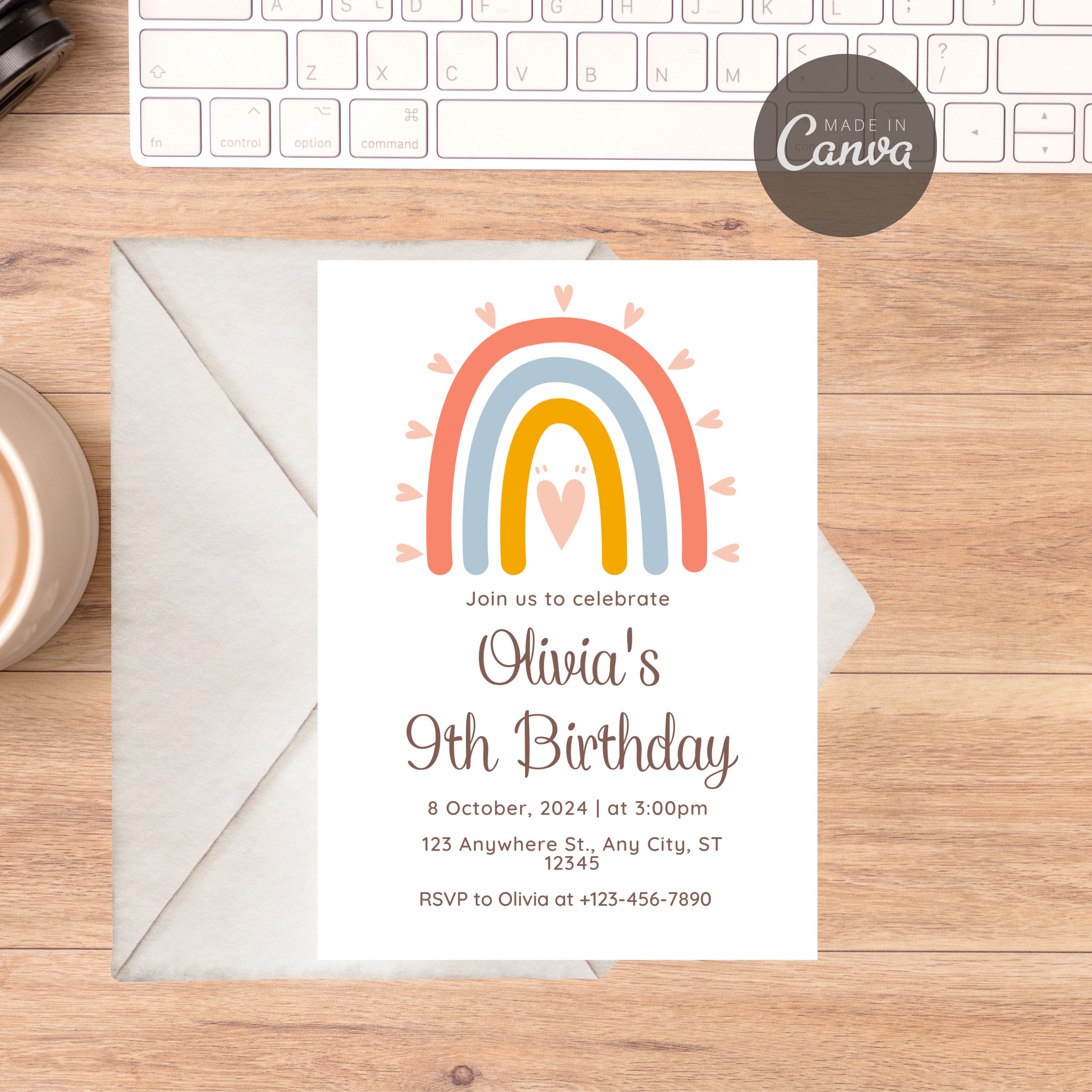 Rainbow Birthday Invitation for Girls Rainbow Invitation Editable Boho ...