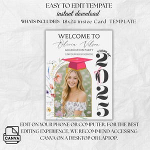 2025 Graduation Party Welcome Sign: Modern Photo Poster (canva Template ...