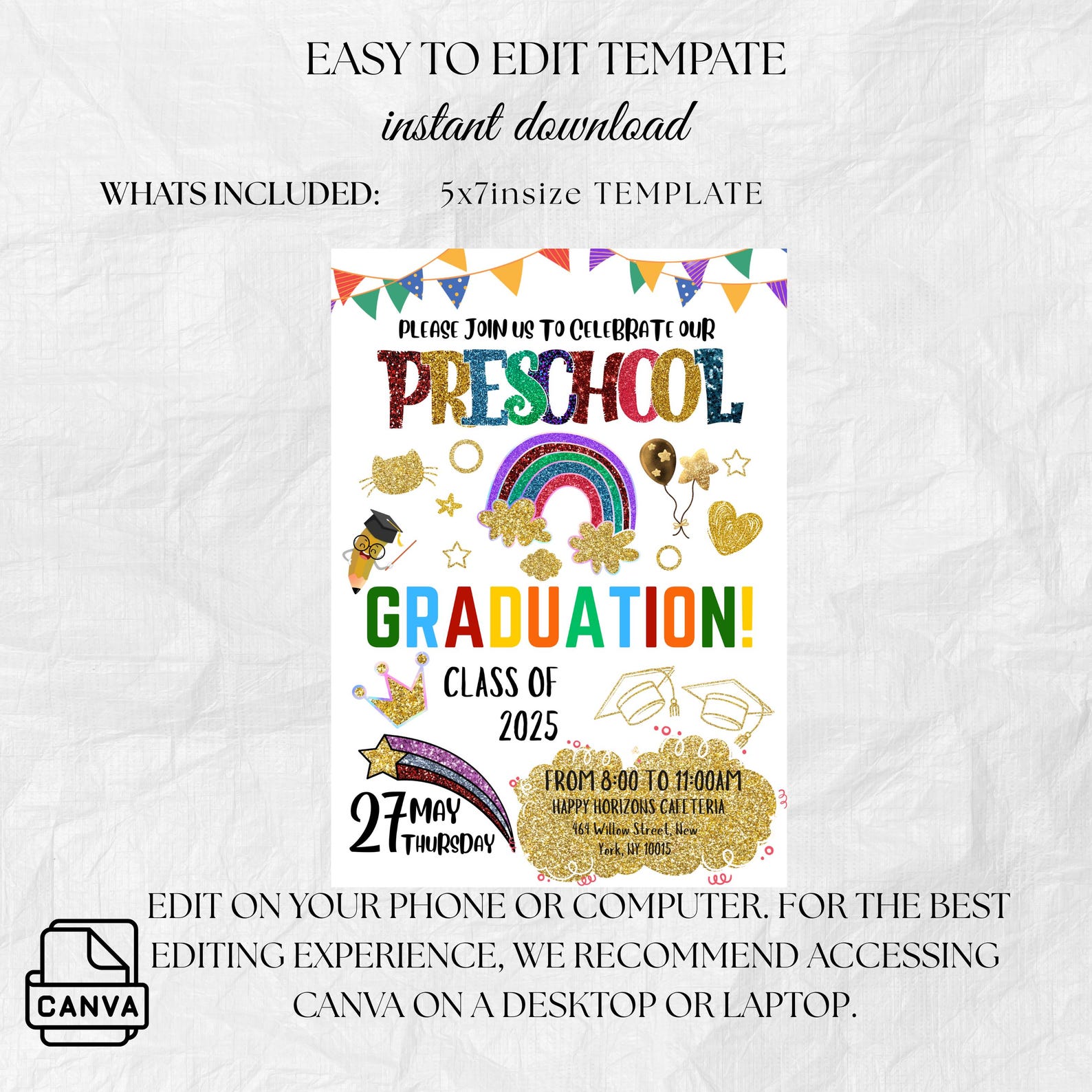 Editable Preschool Graduation Invitation: Prek Party Announcement ...