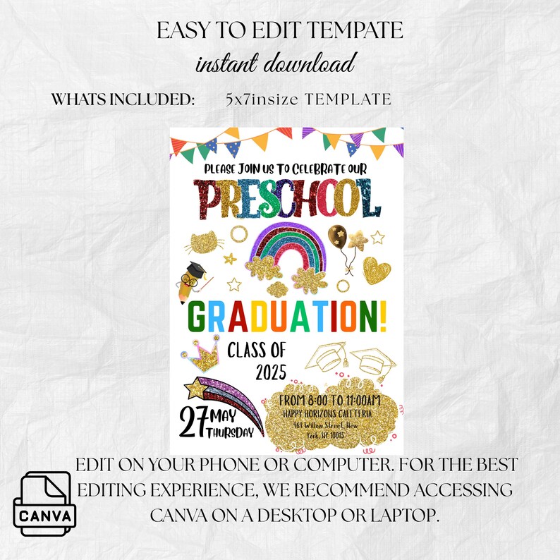 Editable Preschool Graduation Invitation: Prek Party Announcement ...