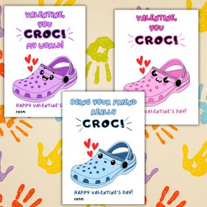 Kids Croc Valentine Card, Class Gift Printable, Shoe Charm Valentine ...