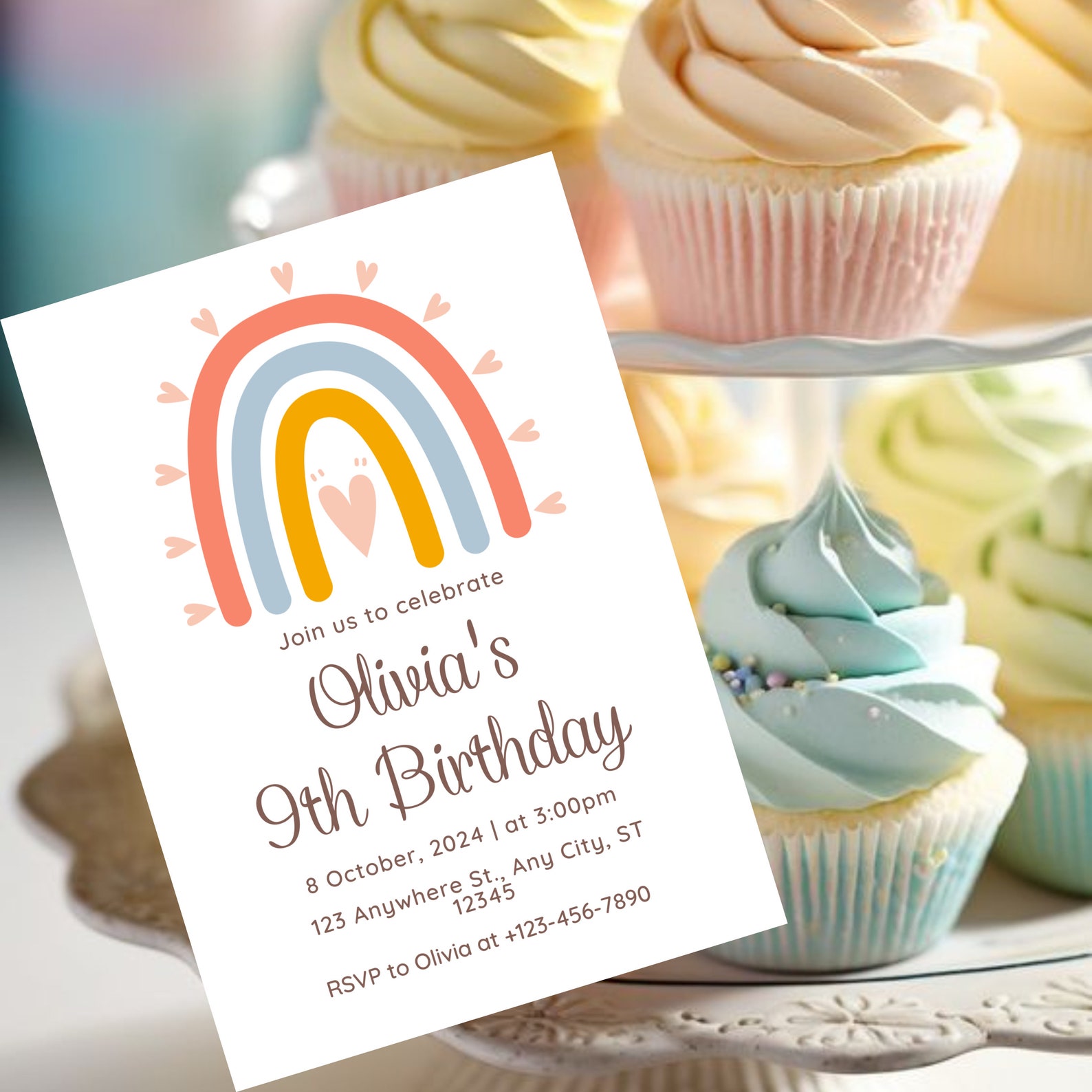 Rainbow Birthday Invitation for Girls Rainbow Invitation Editable Boho ...