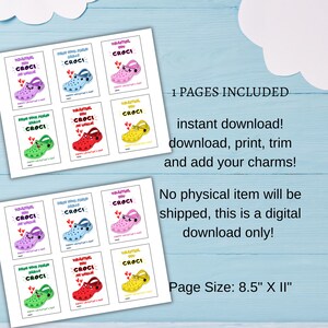 Kids Croc Valentine Card, Class Gift Printable, Shoe Charm Valentine ...