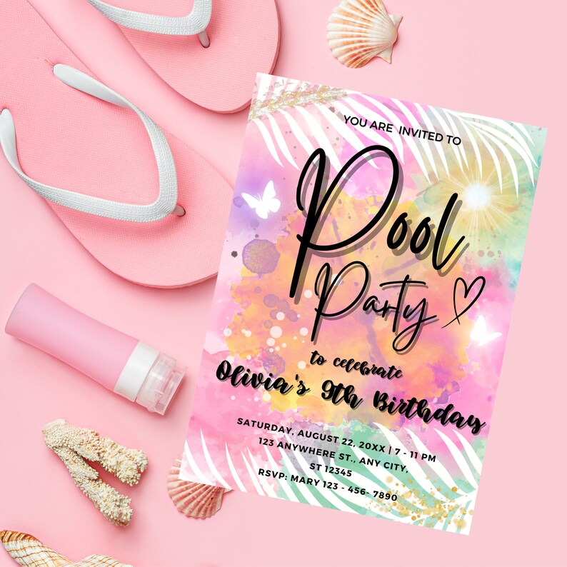 Editable Pool Party Invitation Swim Party Invite Kids Swimming Pool ...