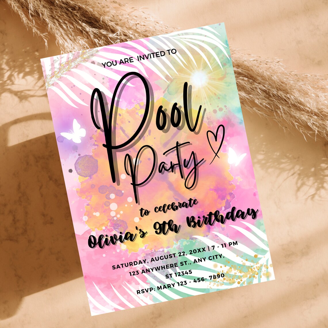 Editable Pool Party Invitation Swim Party Invite Kids Swimming Pool ...