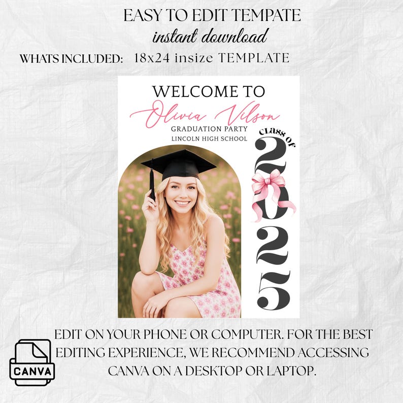 Class of 2025 Graduation Welcome Sign: Modern Photo Poster (canva ...