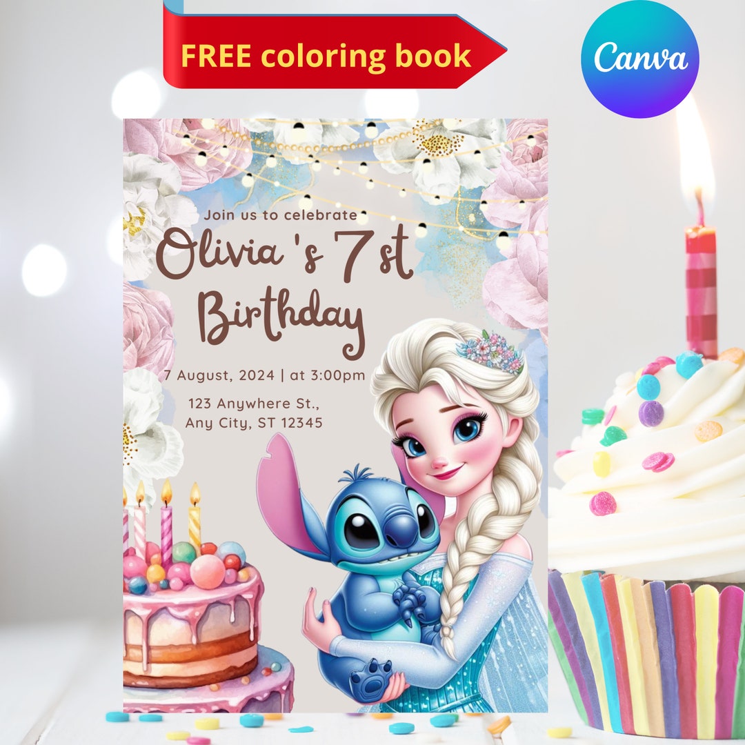 Elsa & Stitch Birthday Invitation Template: Kids Party Invite (digital ...