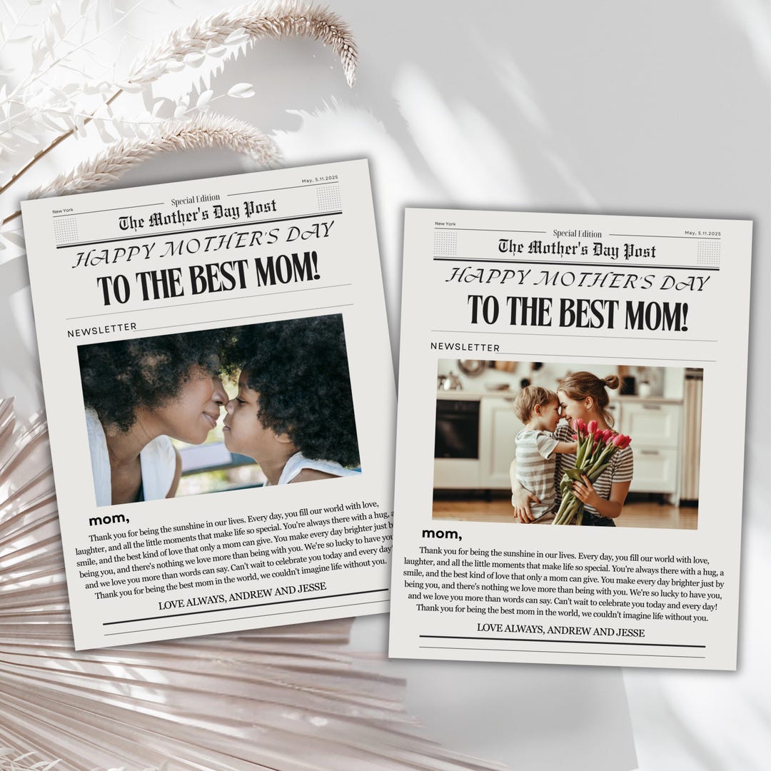 Editable Mothers Day Newspaper Template, Personalized Mother's Day Gift ...