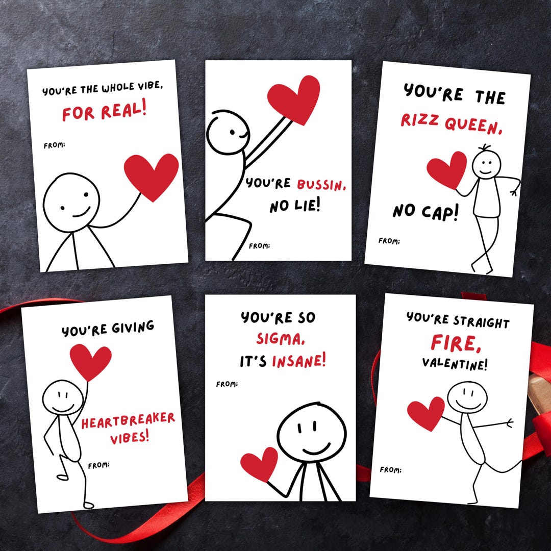 Slang Kids Valentine's Day Cards Stick Figure Valentines for Boy Funny ...