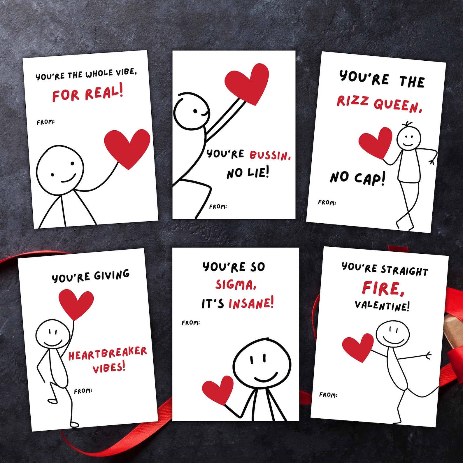 Slang Kids Valentine's Day Cards Stick Figure Valentines for Boy Funny ...
