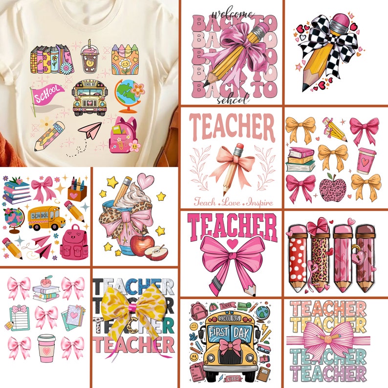 Back to School Coquette PNG Bundle: School Bus, Books, Globe (digital ...