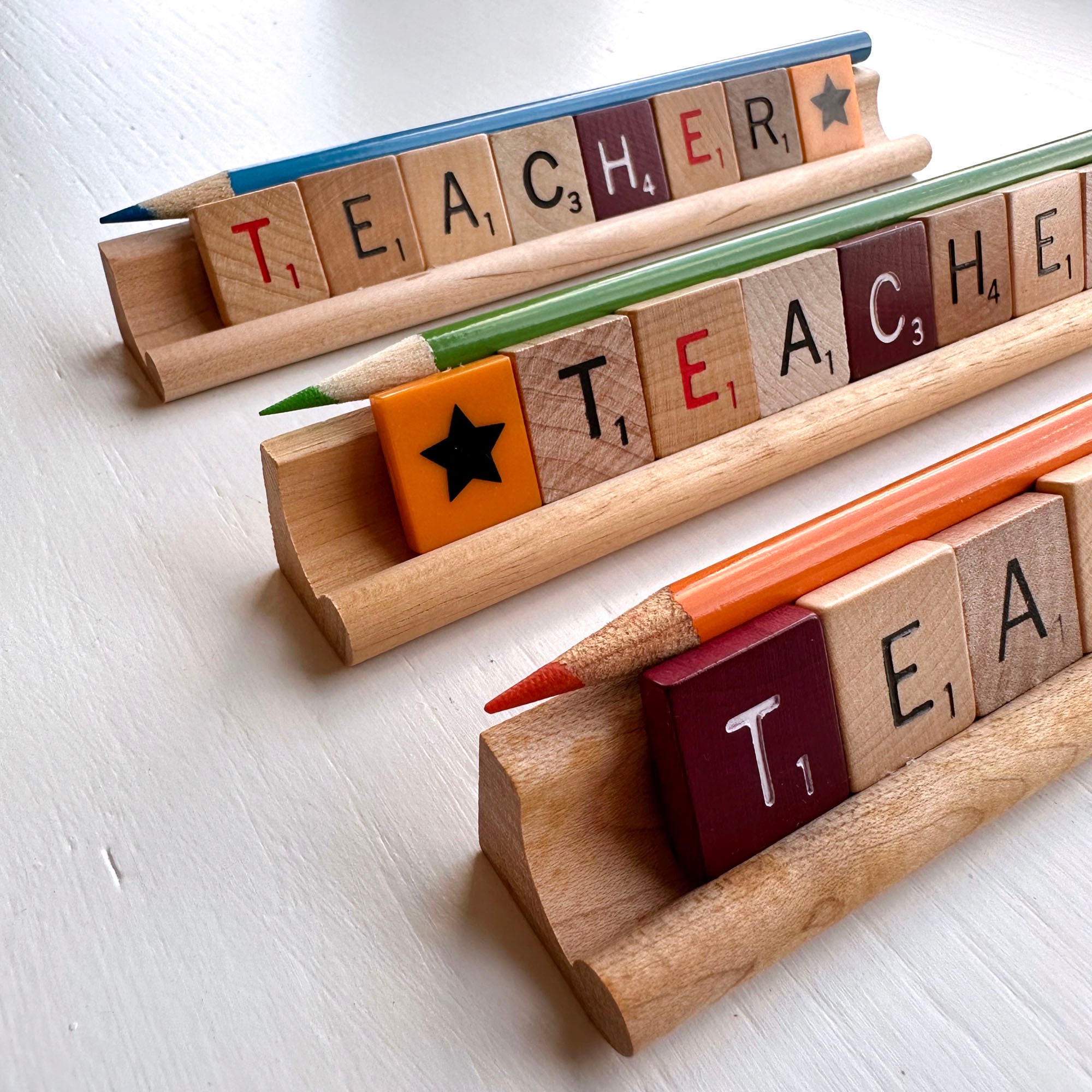 Vintage “TEACHER” Scrabble Letter Word Tile Holder, Repurposed Game ...