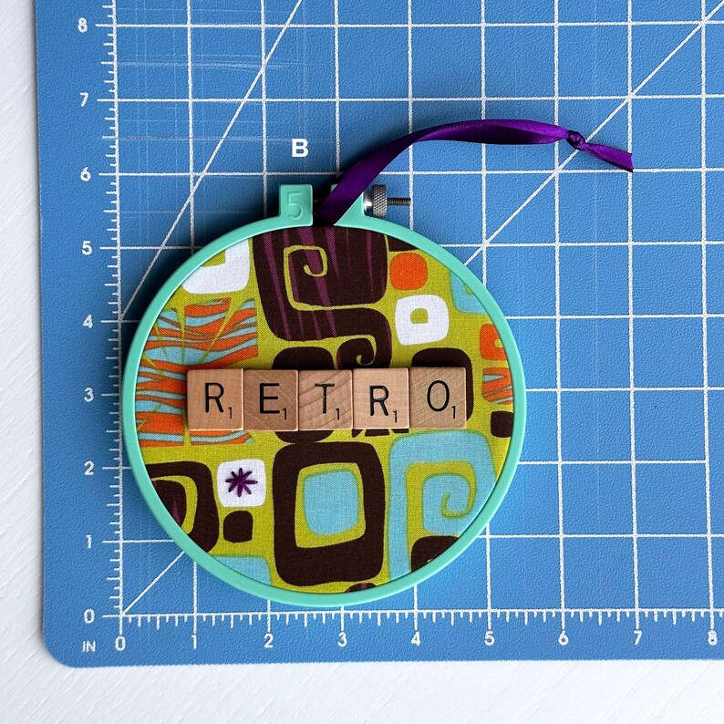 Vintage “FUNKY” and “RETRO” Scrabble Letter Word Tiles on Fabric in ...