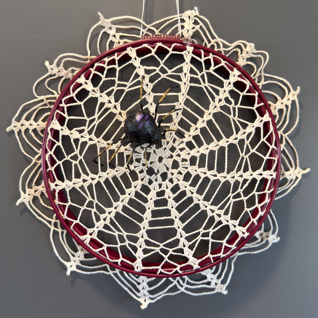 Vintage Gothic Doily Spider Web in Antique Embroidery Hoop With ...