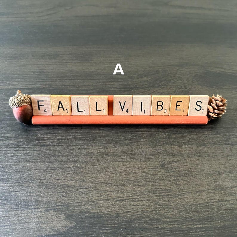 Vintage Rustic “FALL VIBES” Scrabble Letter Word Tile Holder With ...