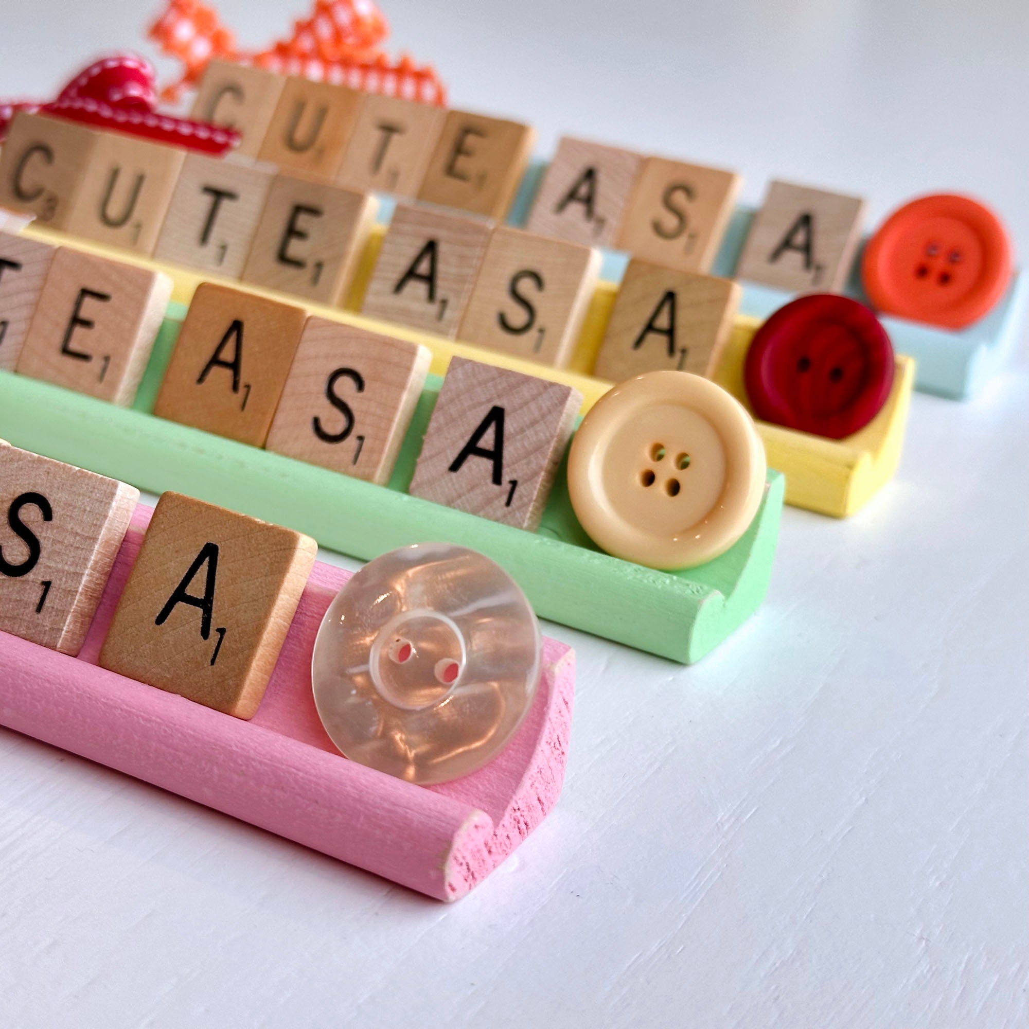 Vintage “CUTE AS A” Button Scrabble Letter Word Tile Holder, Shabby ...