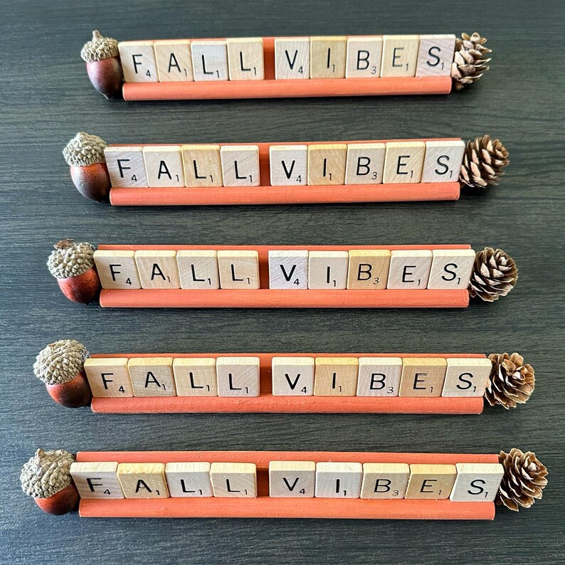Vintage Rustic “FALL VIBES” Scrabble Letter Word Tile Holder With ...