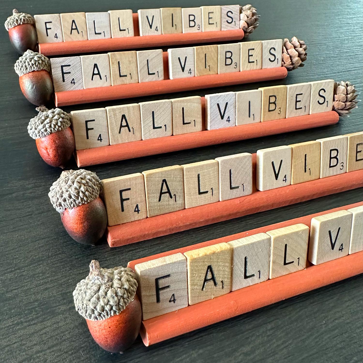 Vintage Rustic “FALL VIBES” Scrabble Letter Word Tile Holder With ...