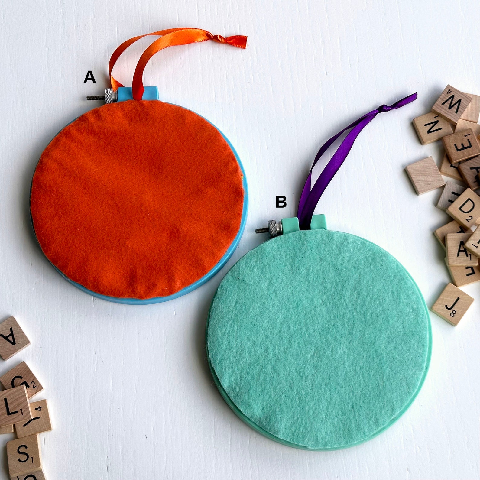 Vintage “FUNKY” and “RETRO” Scrabble Letter Word Tiles on Fabric in ...