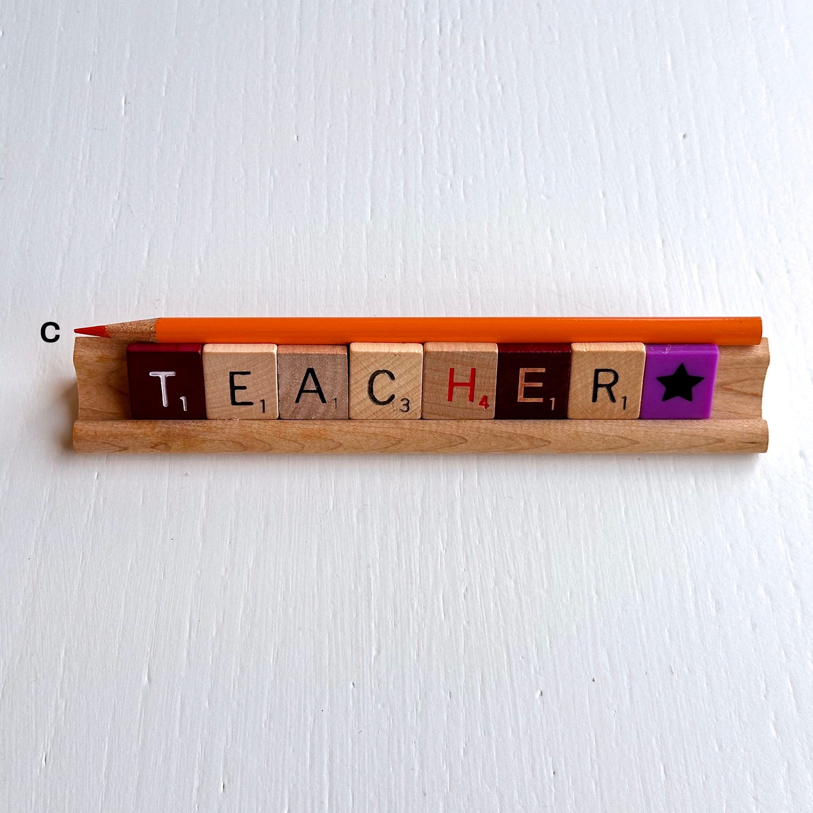 Vintage “TEACHER” Scrabble Letter Word Tile Holder, Repurposed Game ...