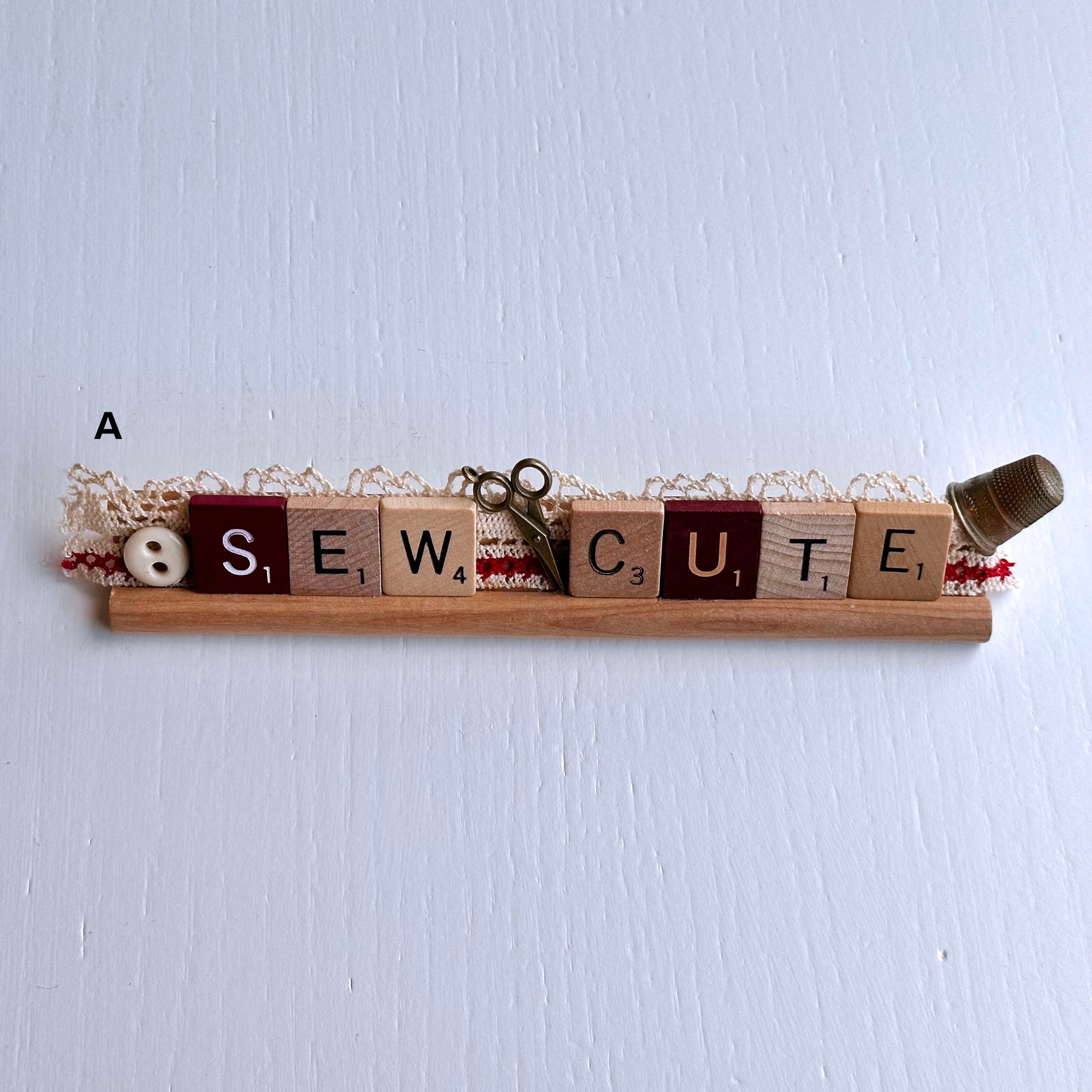 Vintage “SEW CUTE” Scrabble Letter Word Tile Holder, Repurposed Game ...