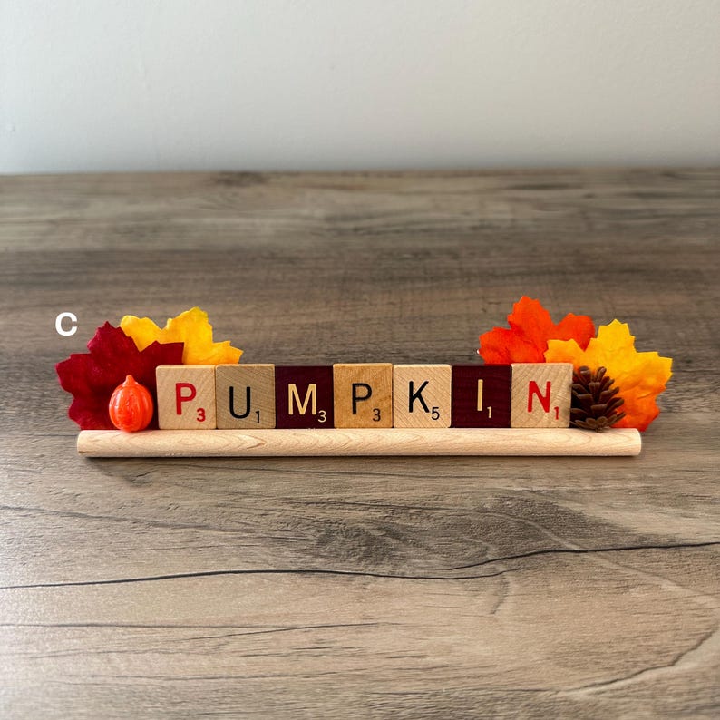 Vintage “PUMPKIN” Scrabble Letter Word Tile Holder With Embellishments ...