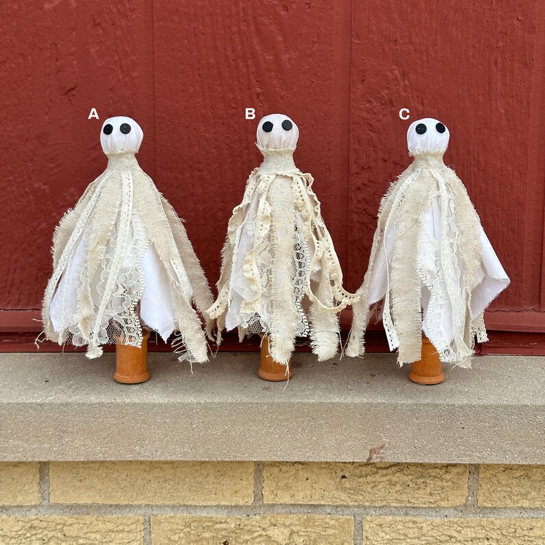Handmade Primitive Boho Inspired Ghost on Spool Stand, Fall and ...