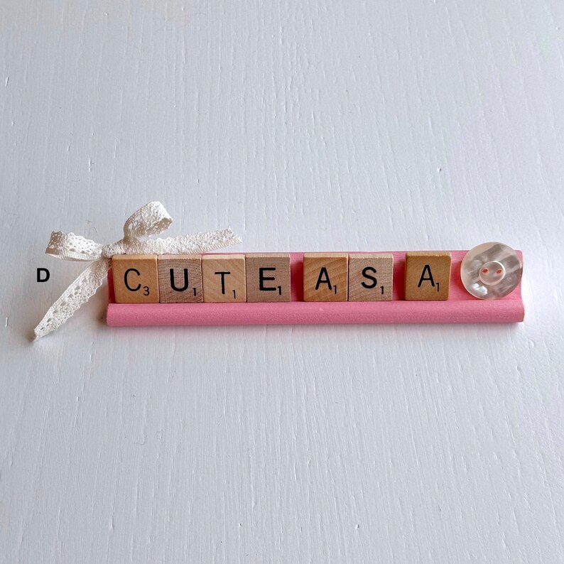 Vintage “CUTE AS A” Button Scrabble Letter Word Tile Holder, Shabby ...
