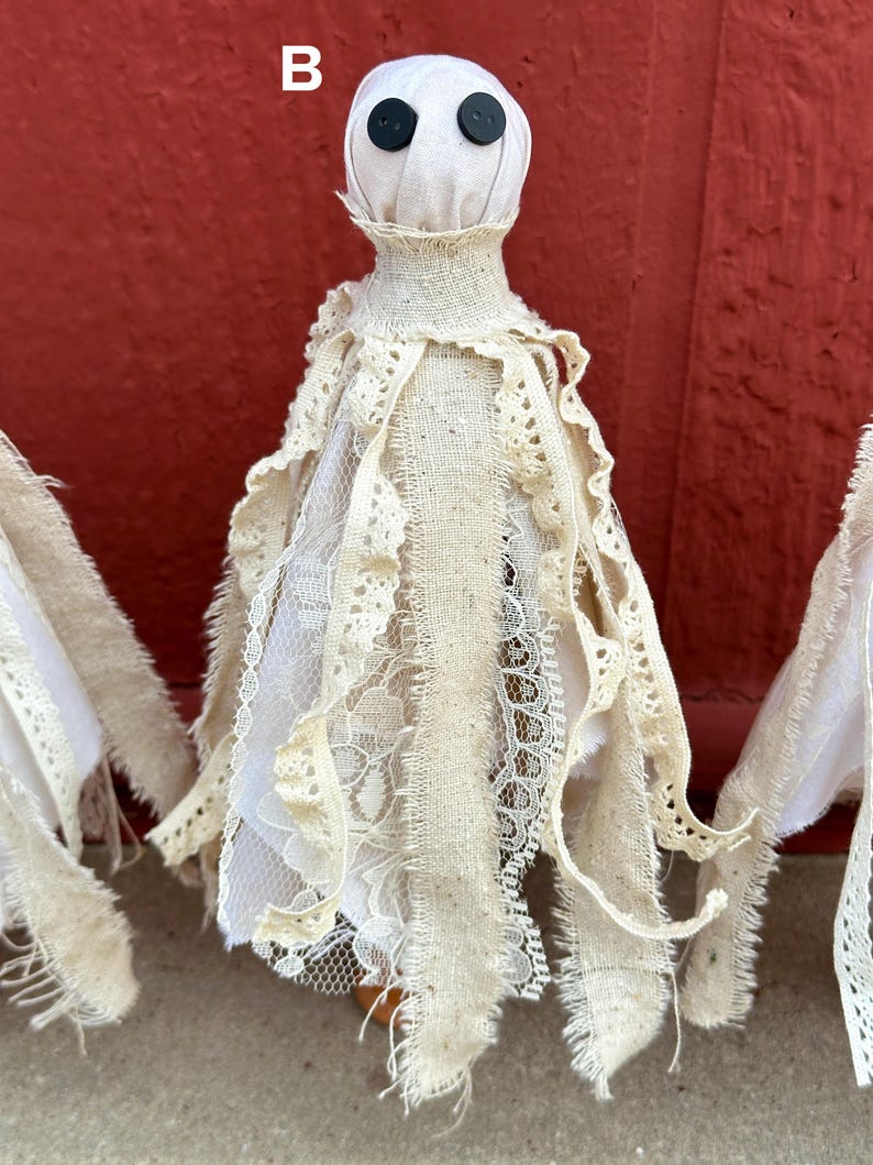 Handmade Primitive Boho Inspired Ghost on Spool Stand, Fall and ...