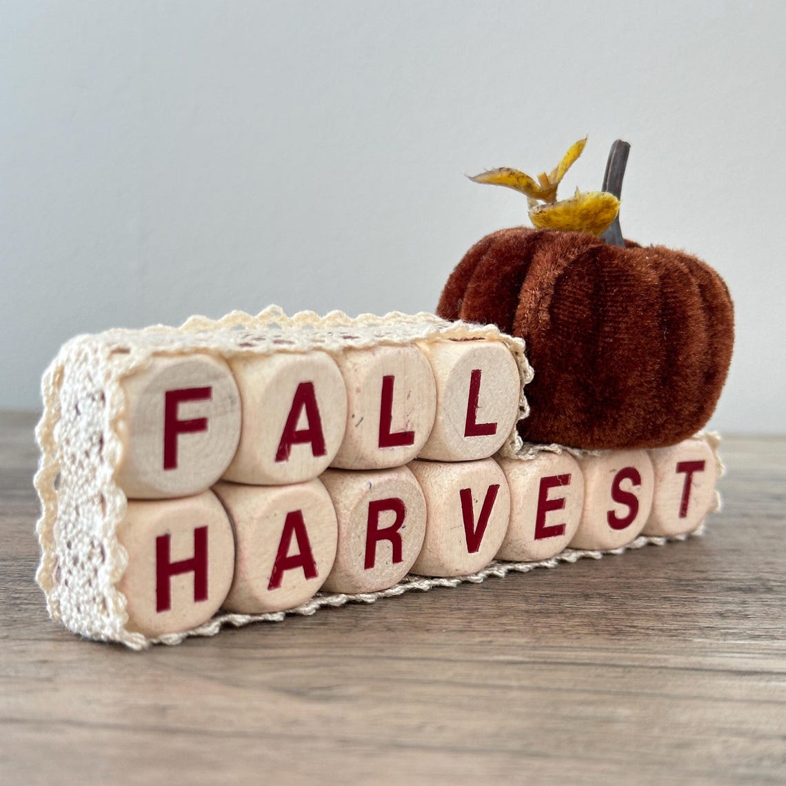 Vintage FALL HARVEST Boggle Letter Dice Cubes With Lace Trim and Velvet ...