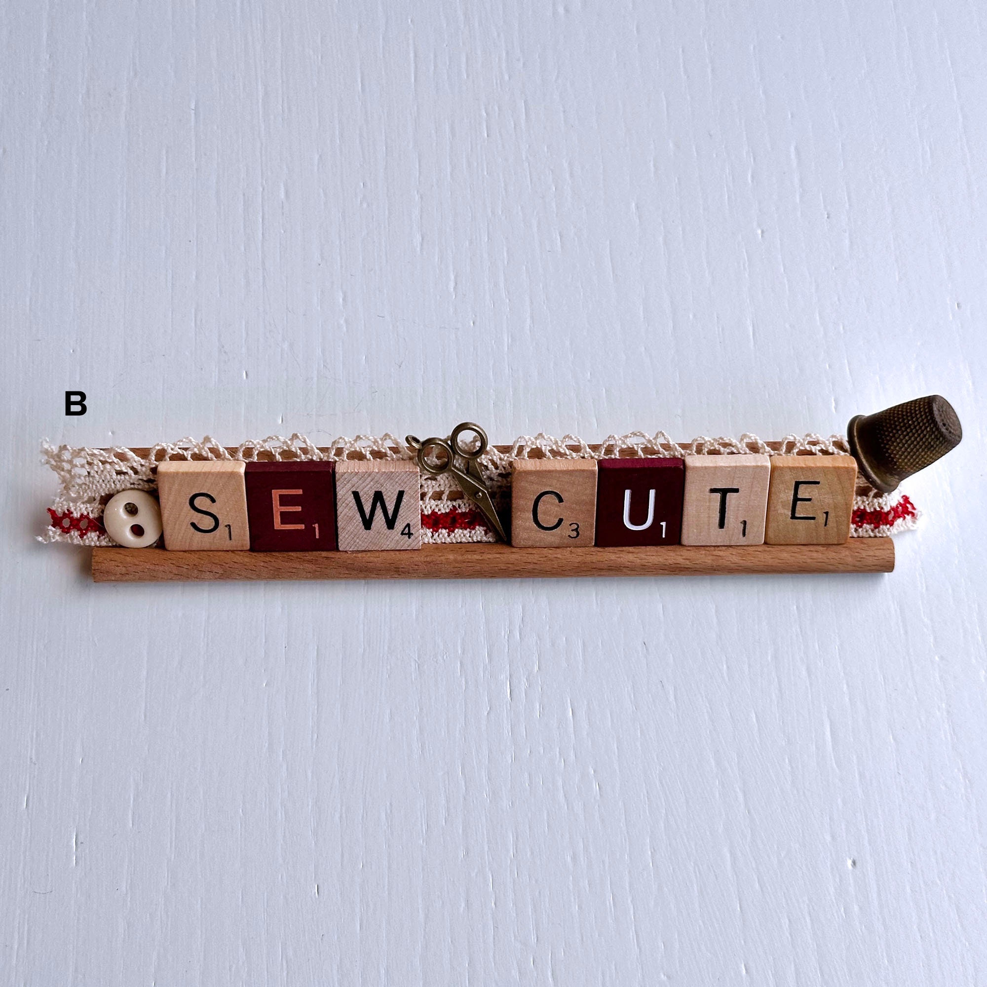 Vintage “SEW CUTE” Scrabble Letter Word Tile Holder, Repurposed Game ...