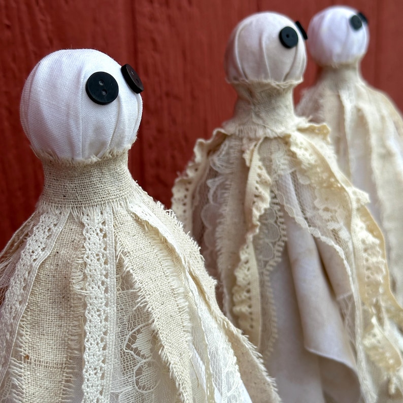 Handmade Primitive Boho Inspired Ghost on Spool Stand, Fall and ...