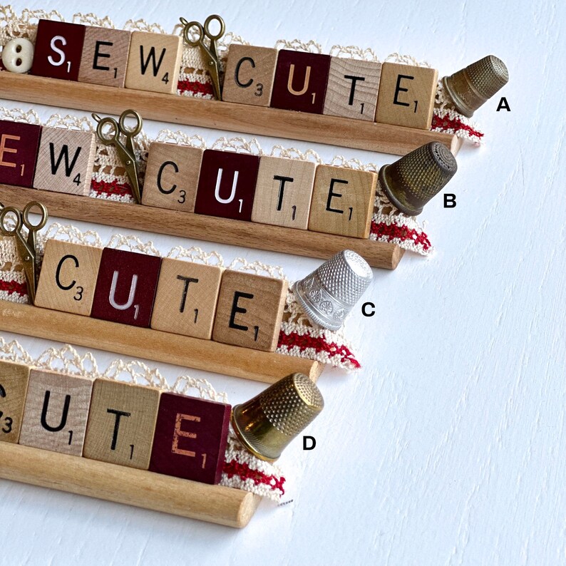 Vintage “SEW CUTE” Scrabble Letter Word Tile Holder, Repurposed Game ...