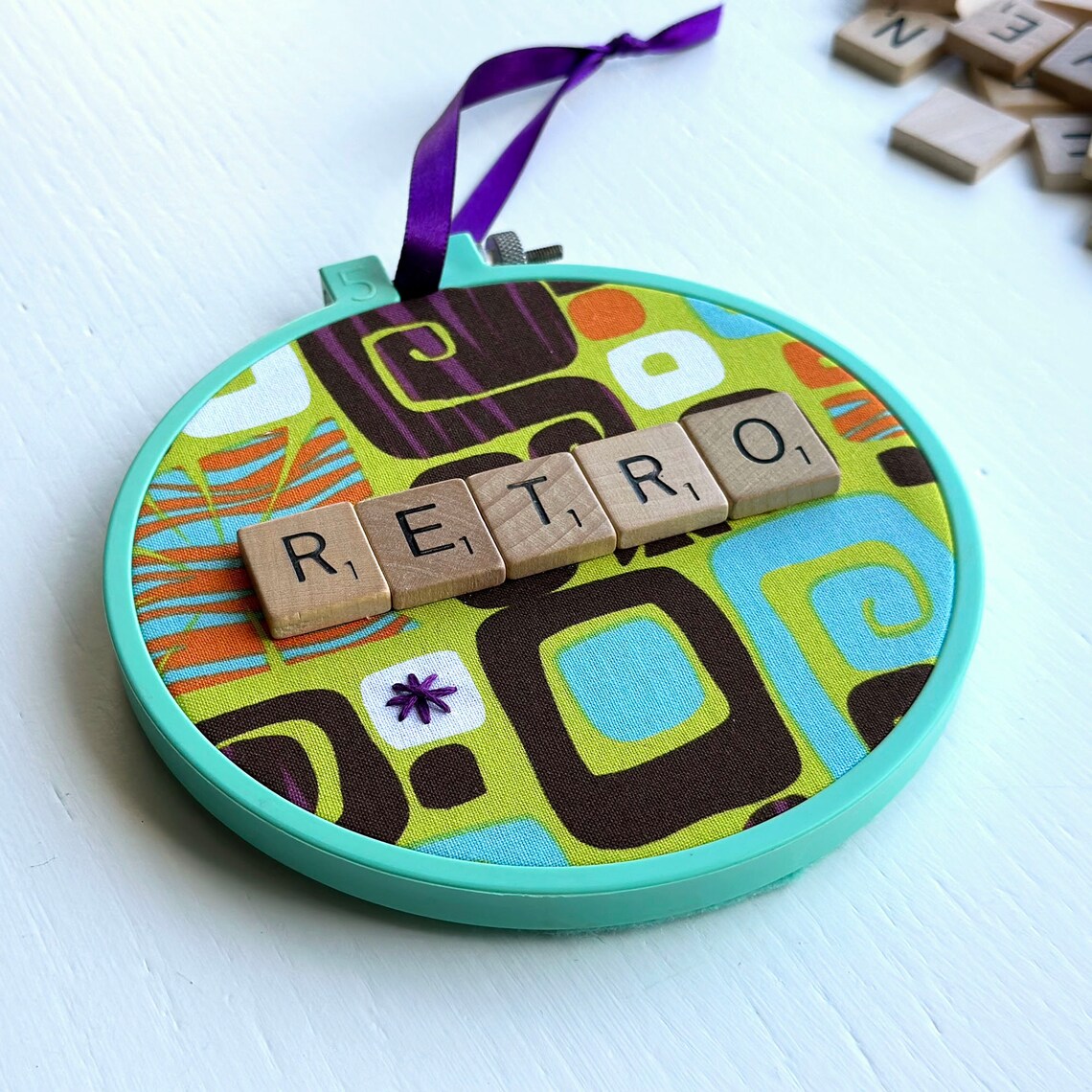 Vintage “FUNKY” and “RETRO” Scrabble Letter Word Tiles on Fabric in ...