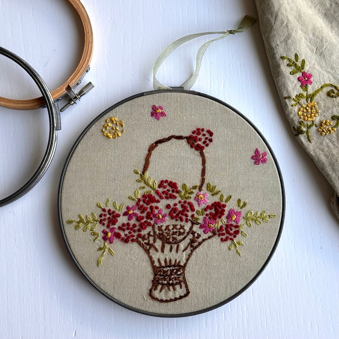 Vintage Repurposed Hand Stitched Table Runner Embroidery Hoop, Wall ...