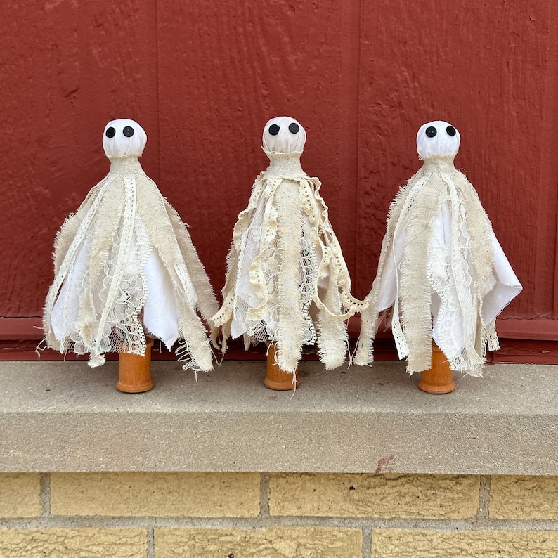 Handmade Primitive Boho Inspired Ghost on Spool Stand, Fall and ...