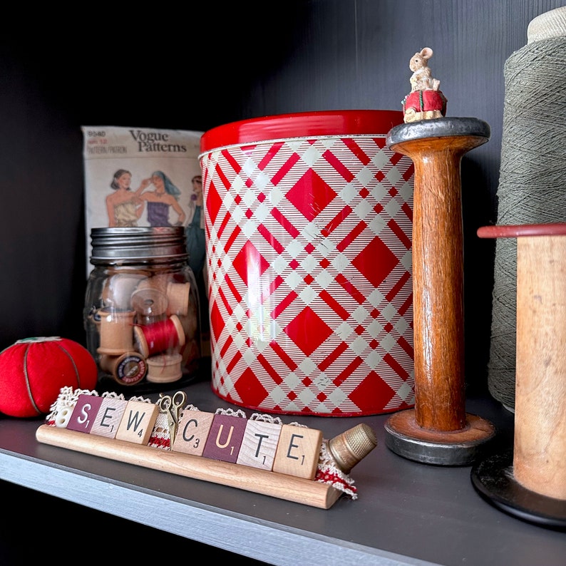 Vintage “SEW CUTE” Scrabble Letter Word Tile Holder, Repurposed Game ...
